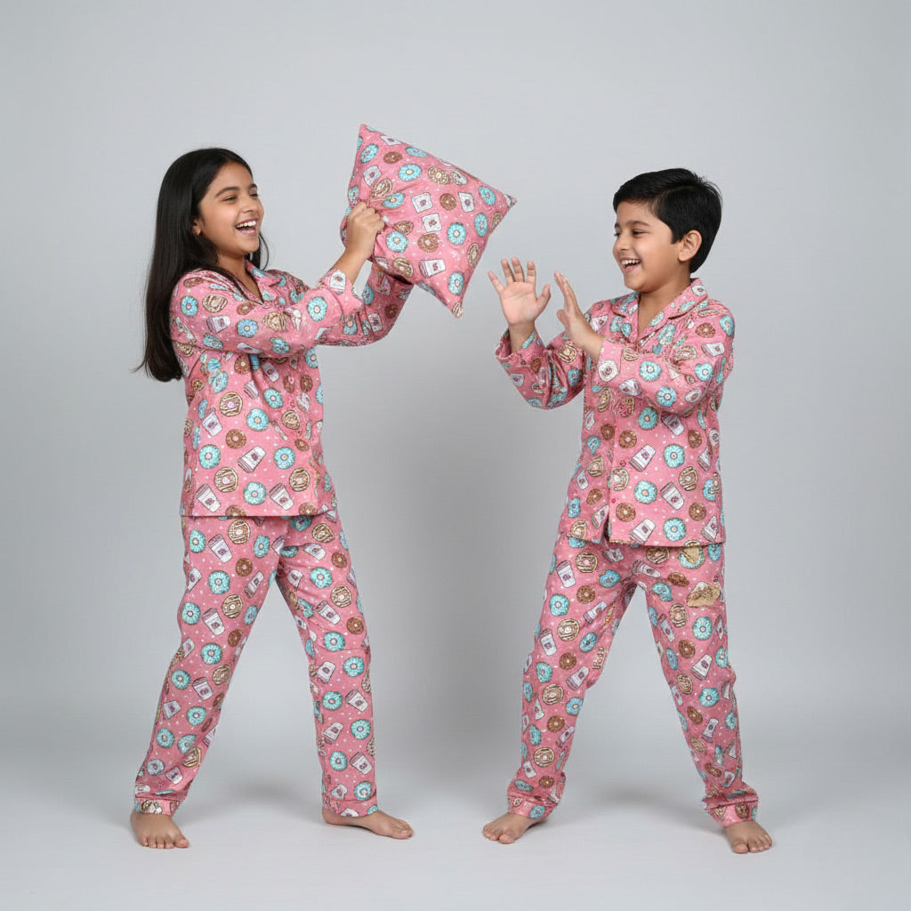 Donut Print Sibling Pajama Set | Fun Dessert-Themed Matching Kids ...