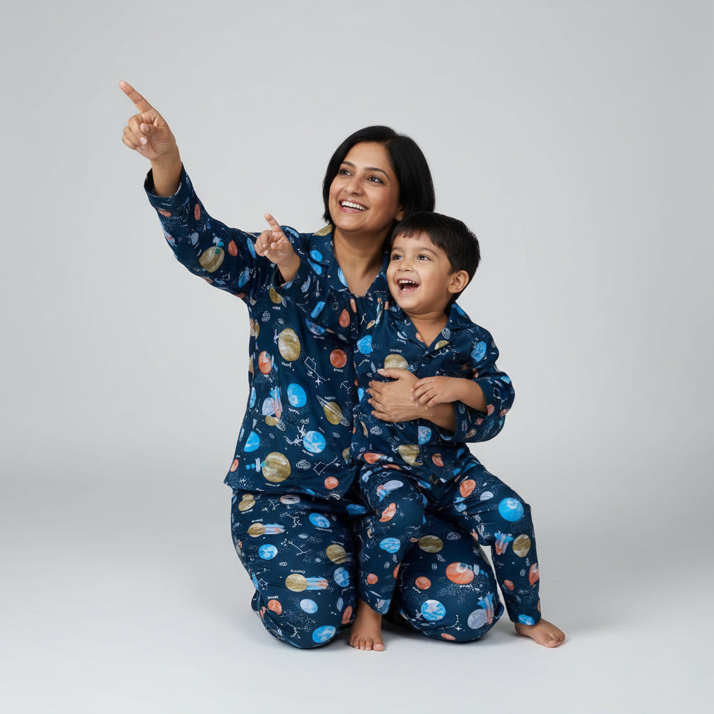 Solar System Mother–Son Pajama Set | Space-Themed Matching Cotton ...