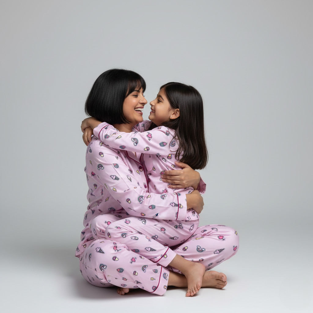 Sweet Treat Mother Daughter Night Suit | Dessert-Themed Matching Cotton ...