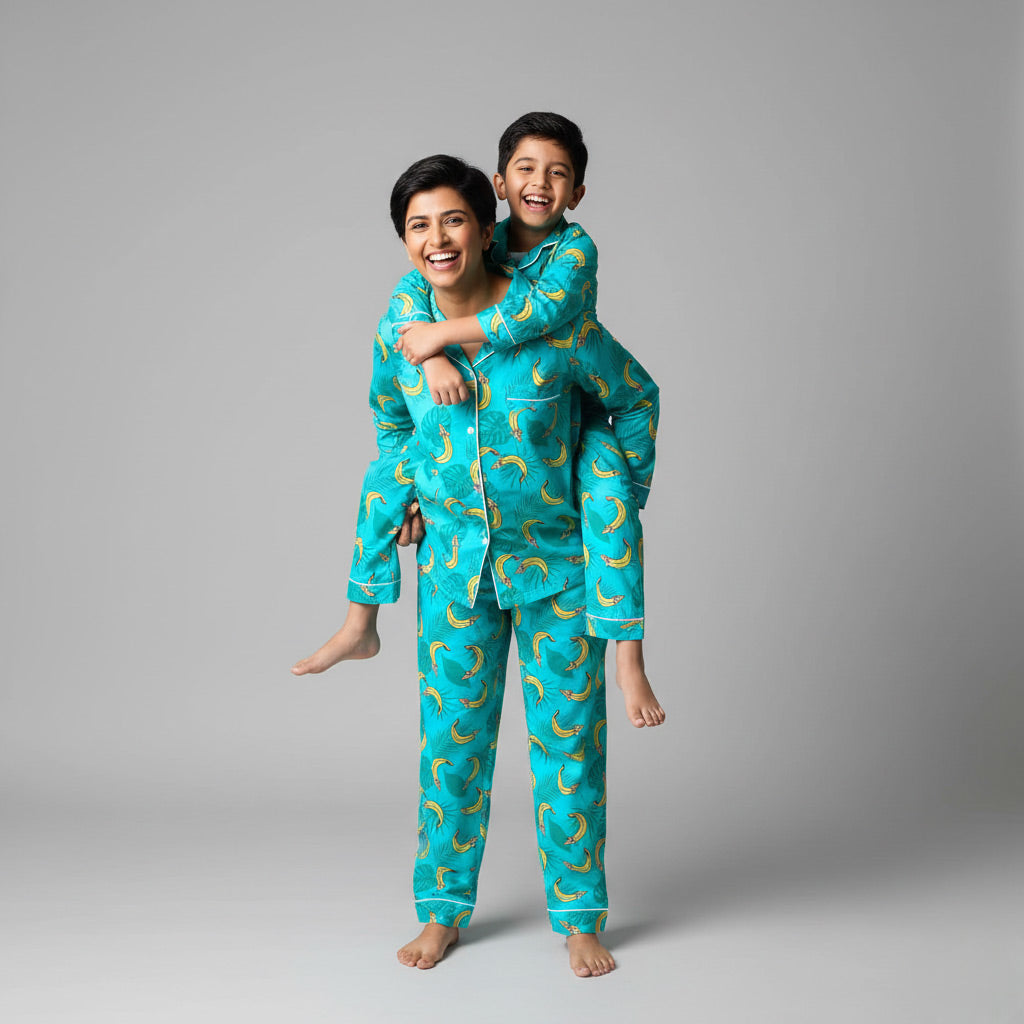 Tropical Bananas Mother–Son Pajama Set | Vibrant Matching Cotton ...
