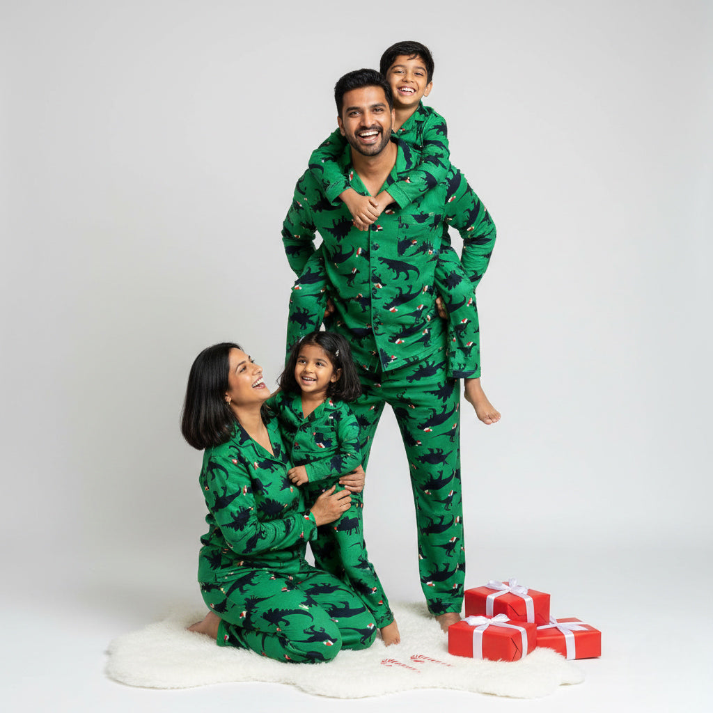 Xmas Dino Flannel Family Pajamas | Warm Winter Matching Sets – Pajama Tribe